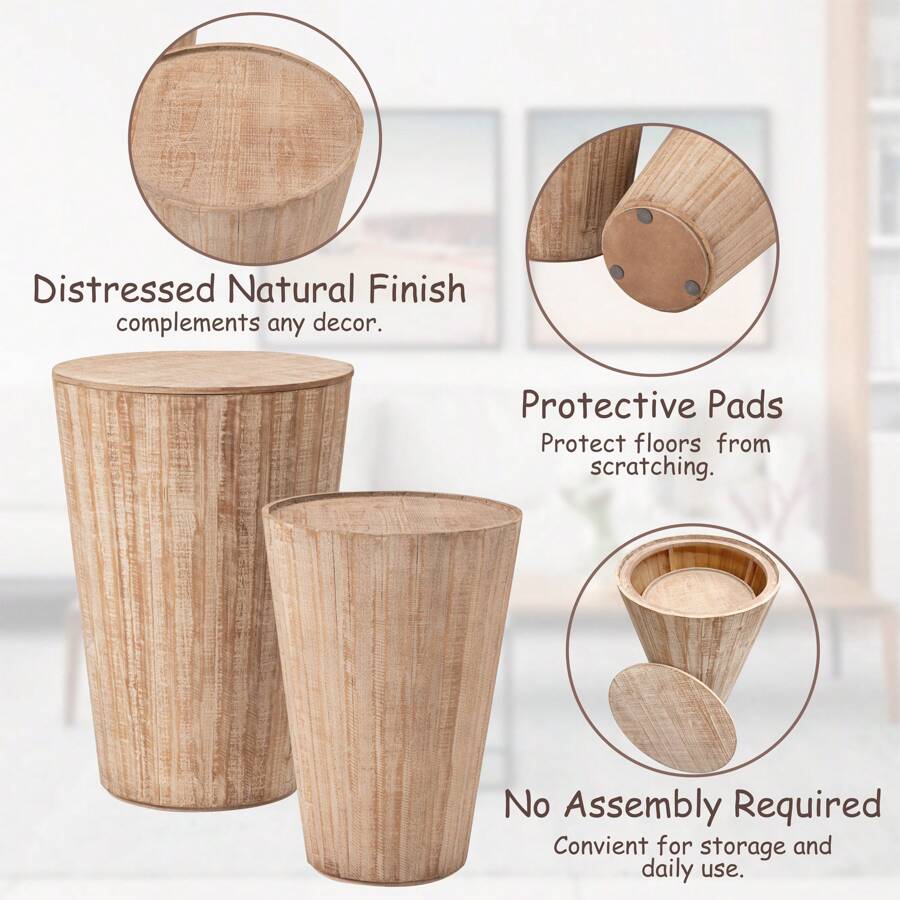 COZAYH Farmhouse Nesting Barrel Side Table, Rustic Space Saving Storage ...