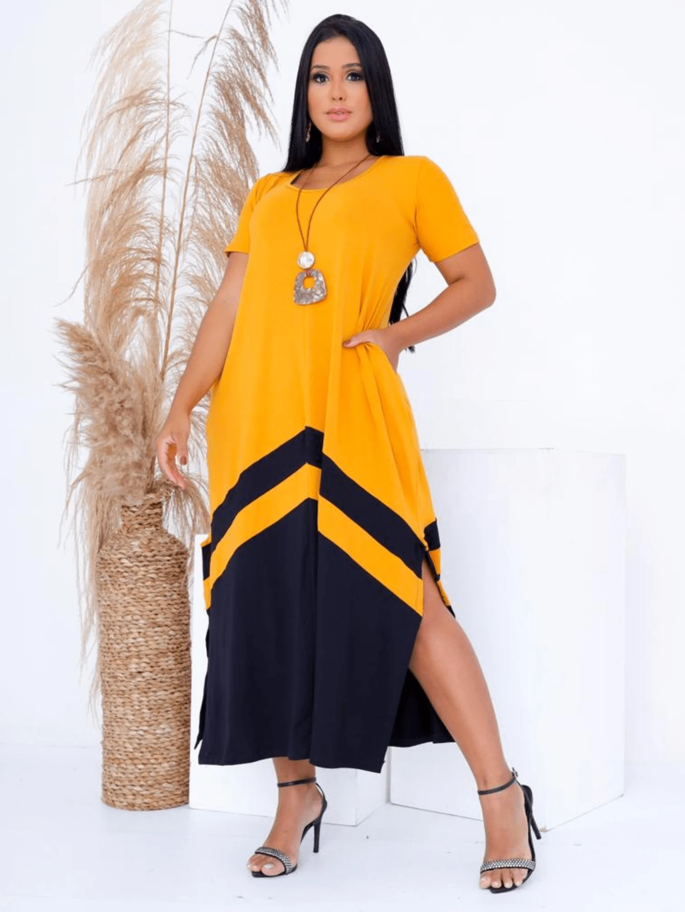 Vestido Feminino Longo Faixa Saruel Max Fenda Lateral Em Viscolycra Moda Festa Feminina ...