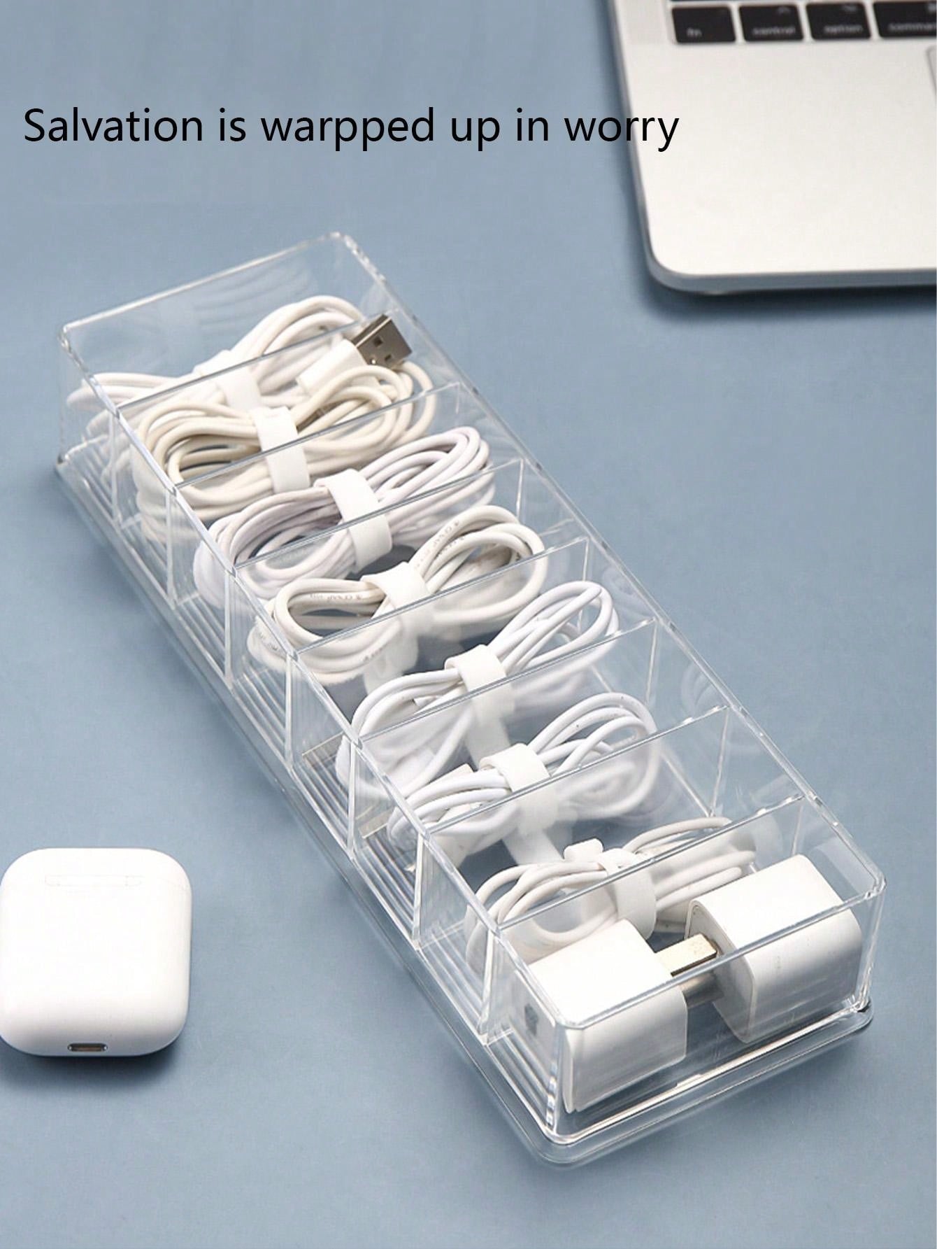 Transparent Acrylic Cable And Charger Storage Box With Dividers And 10 ...