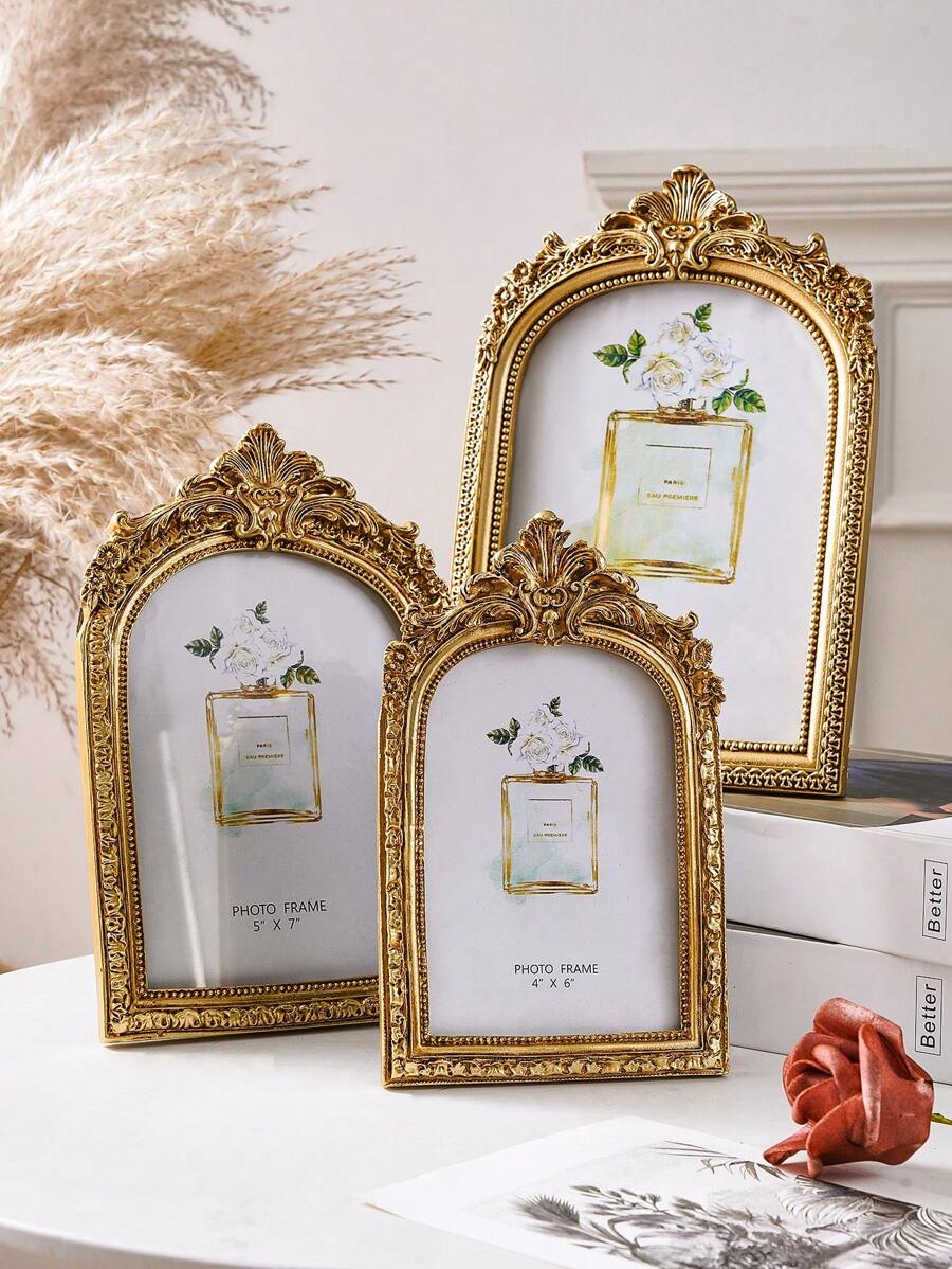 1pc Vintage European Style Gold Curved Frame Decorative Photo Frame ...