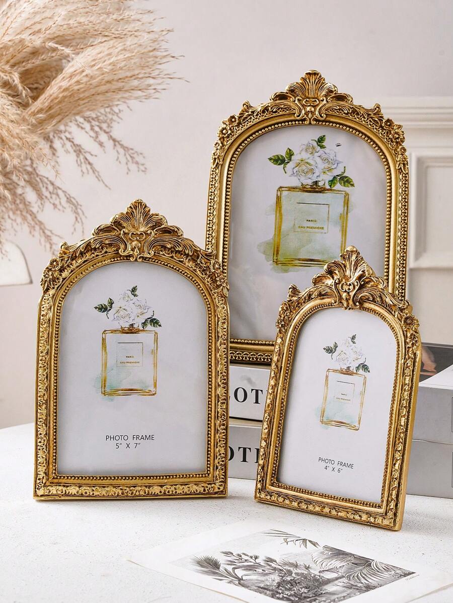 1pc Vintage European Style Gold Curved Frame Decorative Photo Frame ...