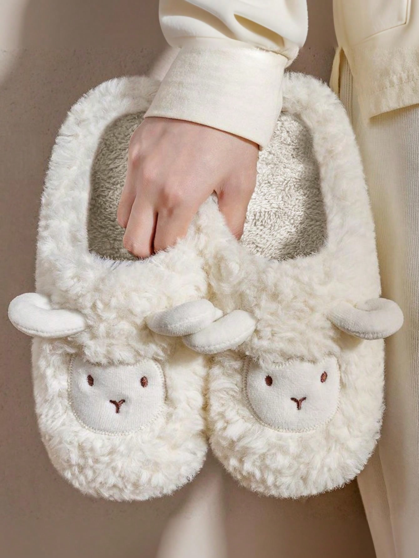Women'S Cute Sheep Slippers, Autumn Winter Home Anti-Skid Plush Warm ...