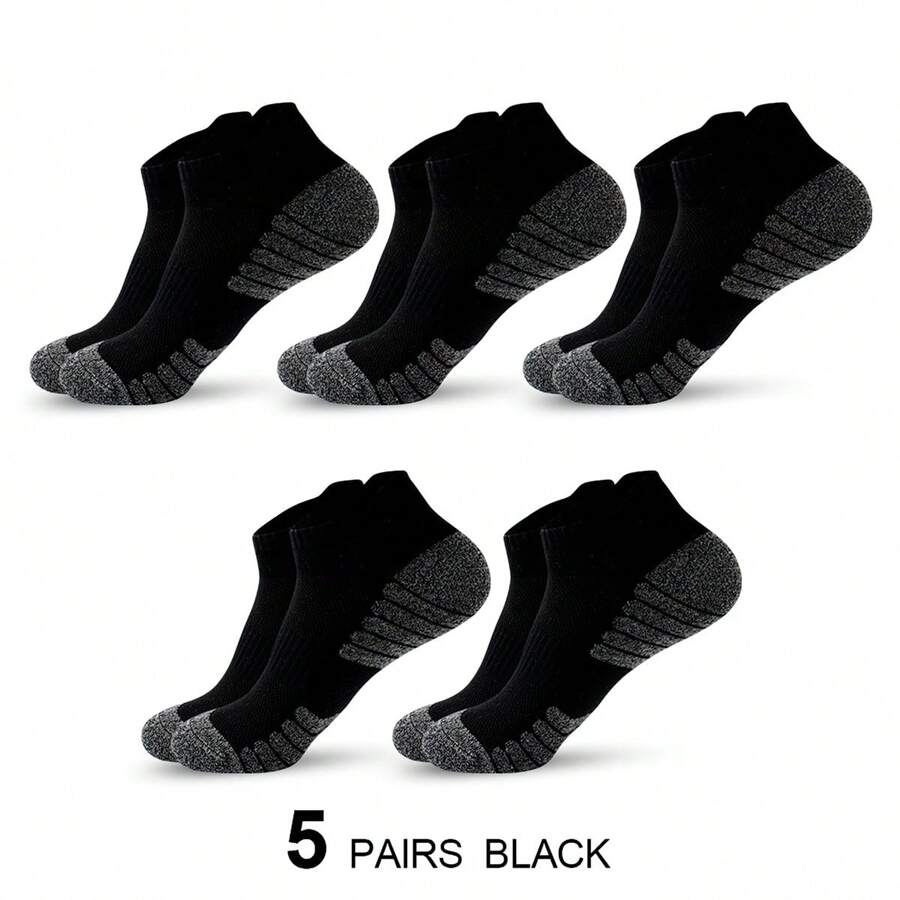 5 Pairs Men's Black Breathable Mesh Ventilation Low Cut Socks With Tab ...