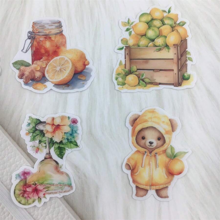 Vintage Style Scrapbook Sticker Set With Lemon & Strawberry Pattern ...