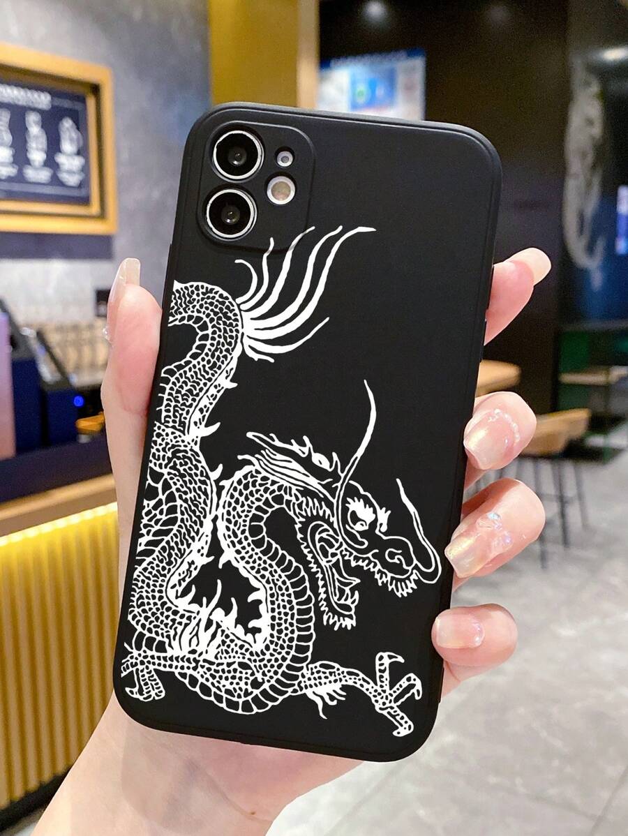 1pc Black Dragon Design Phone Case With Straight Edges Compatible With ...