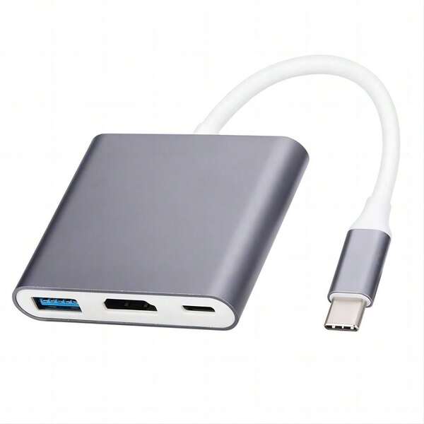 1pc Grey-white Type-c To Hdmi Three-in-one Docking Station With Usb And ...