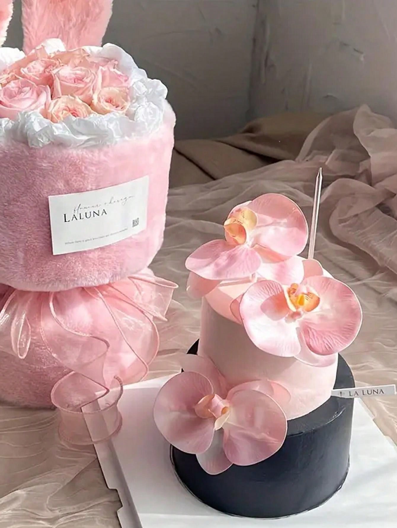 3pcs Orchid Cake Topper, Artificial Flower Cake Topper, Birthday Cake ...