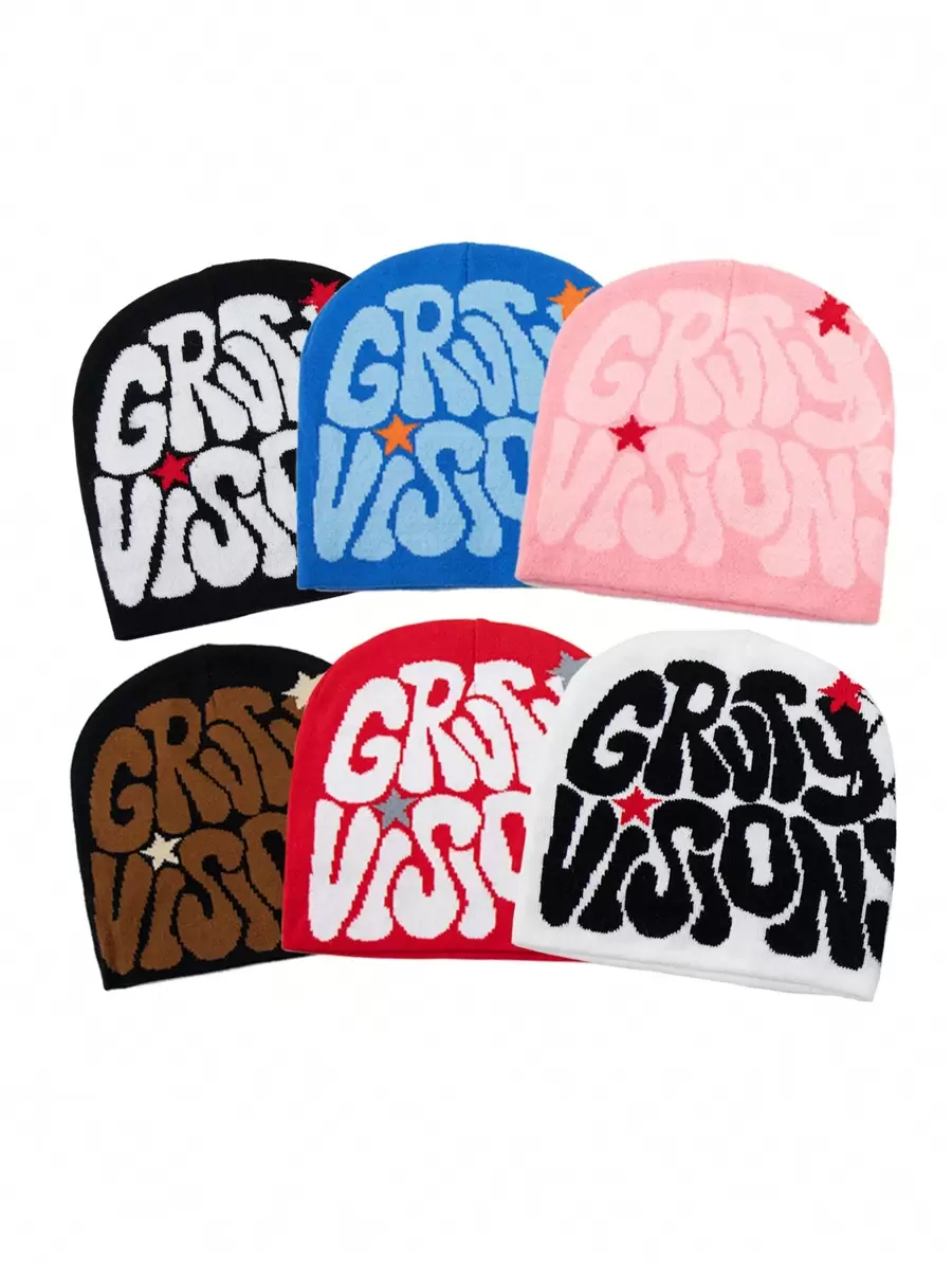 1pc Men's Knitted Letter Spider Web Pattern Beanie Hat Without Brim ...