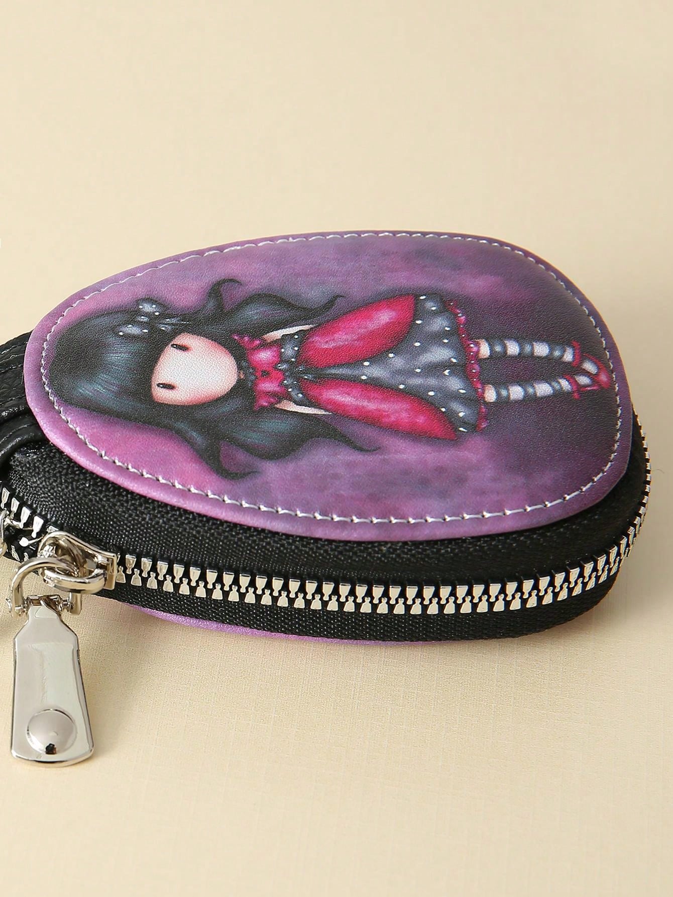 A Ladies Cartoon Print Romantic Print Pu Material Keychain Bag That Can ...