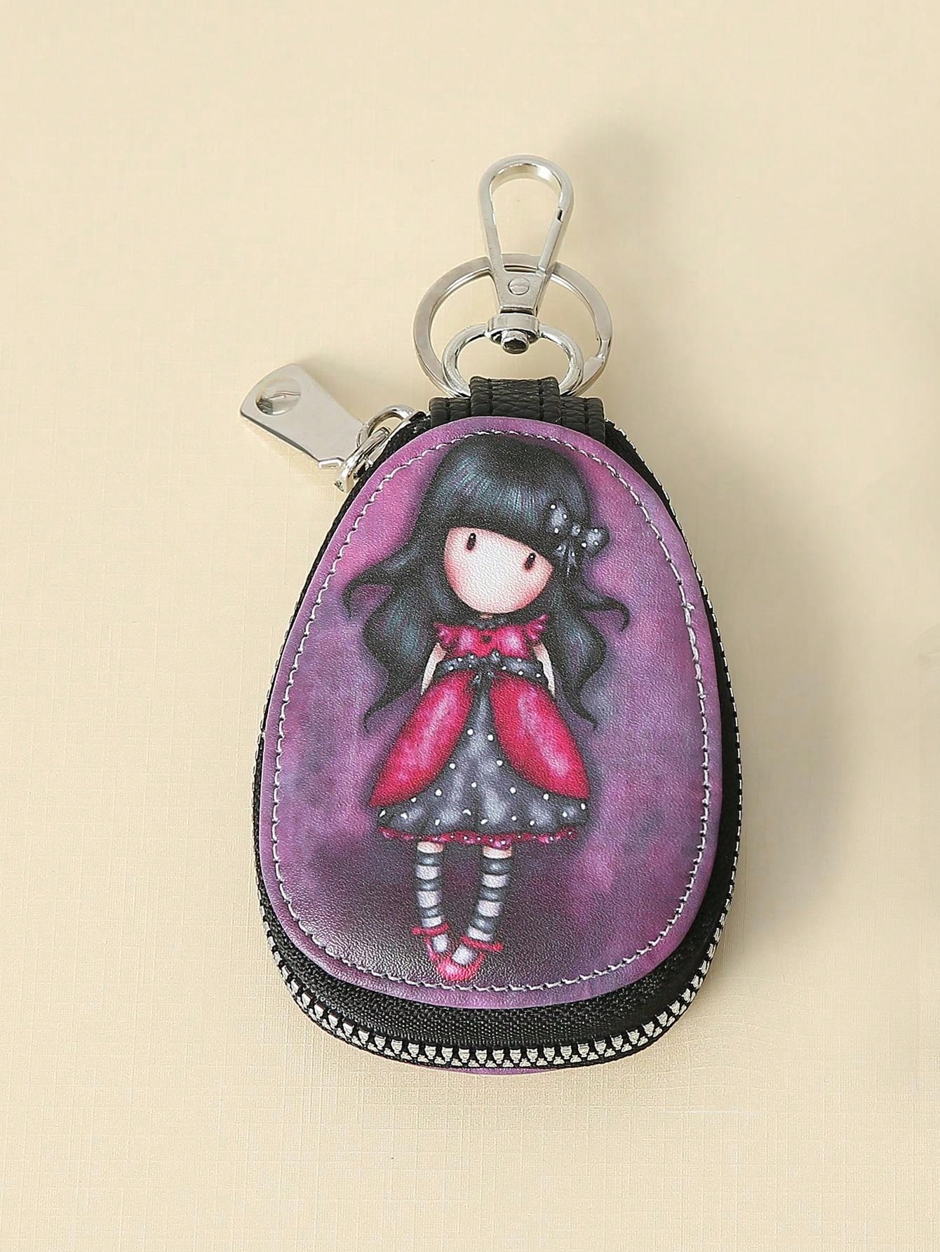 A Ladies Cartoon Print Romantic Print Pu Material Keychain Bag That Can ...