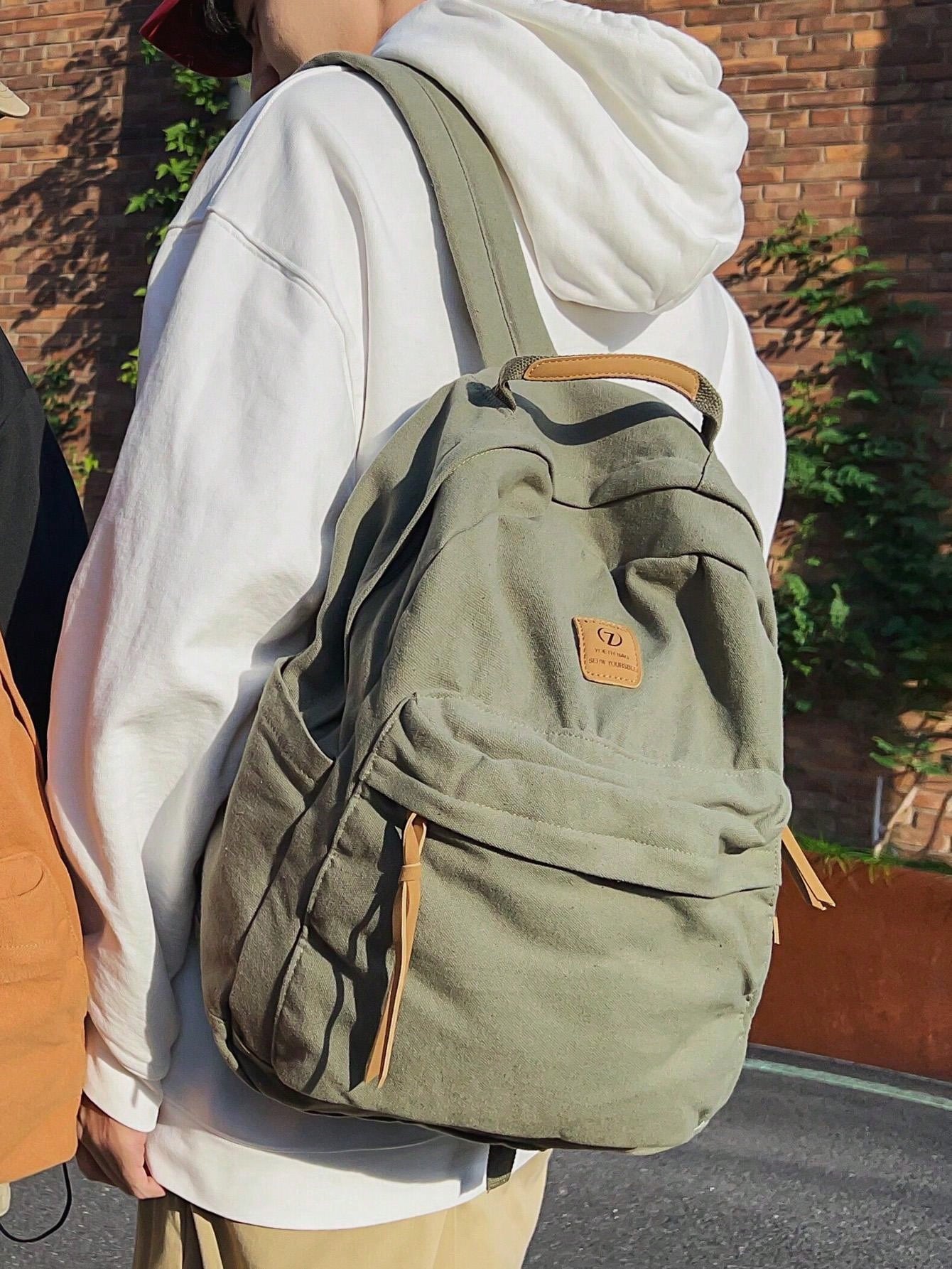 Vintage Canvas Backpack With Letter Patch And Functional Design Black Friday Rucksack Fathers ...