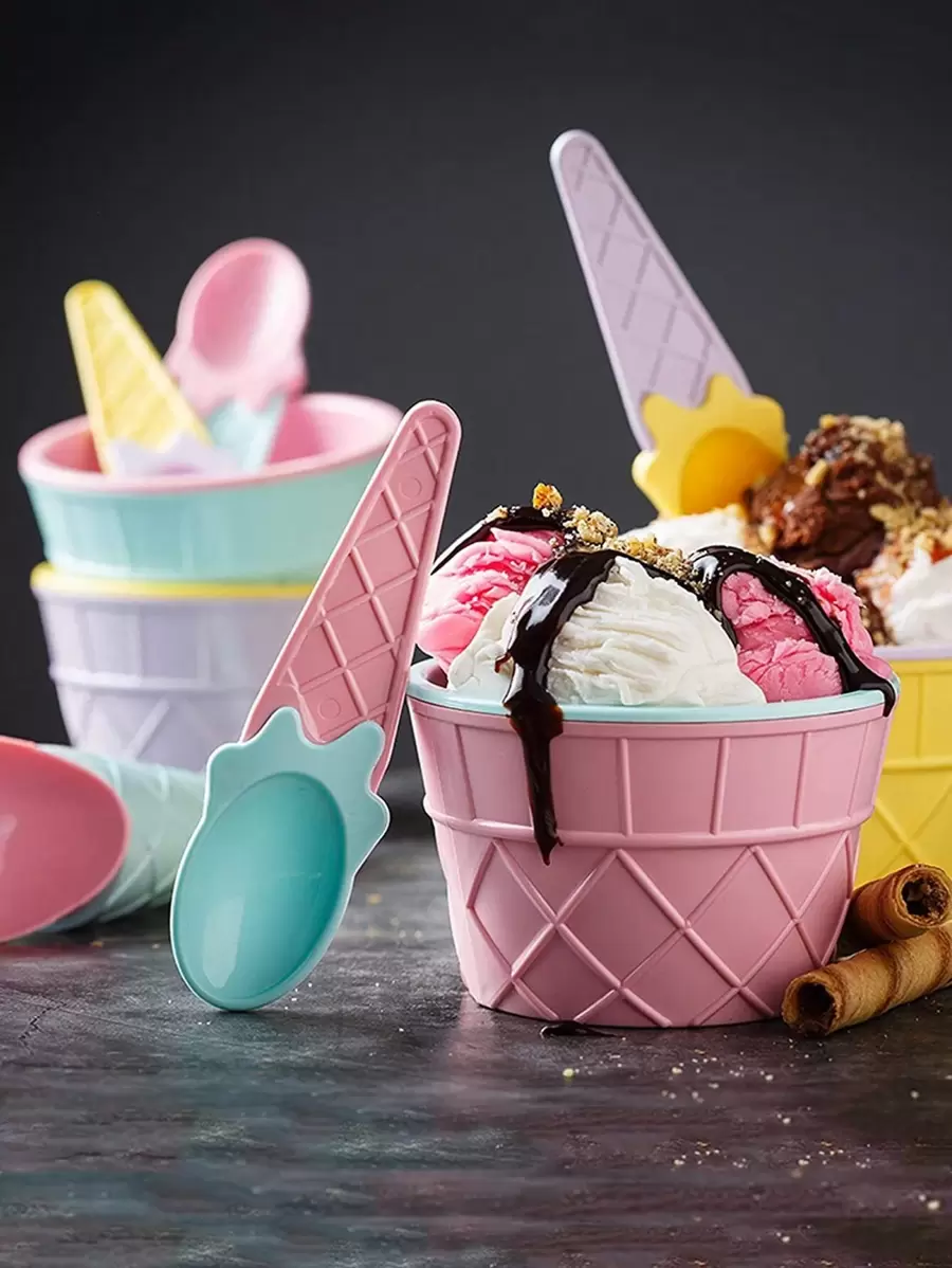 Ice Cream Bowl And Spoon Set, Reusable Ice Cream Cup, Random Set Of Ice ...