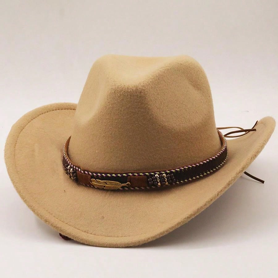 Western Style Wool Felt Cowboy Hat With Chain & Curled Edge For Men And ...