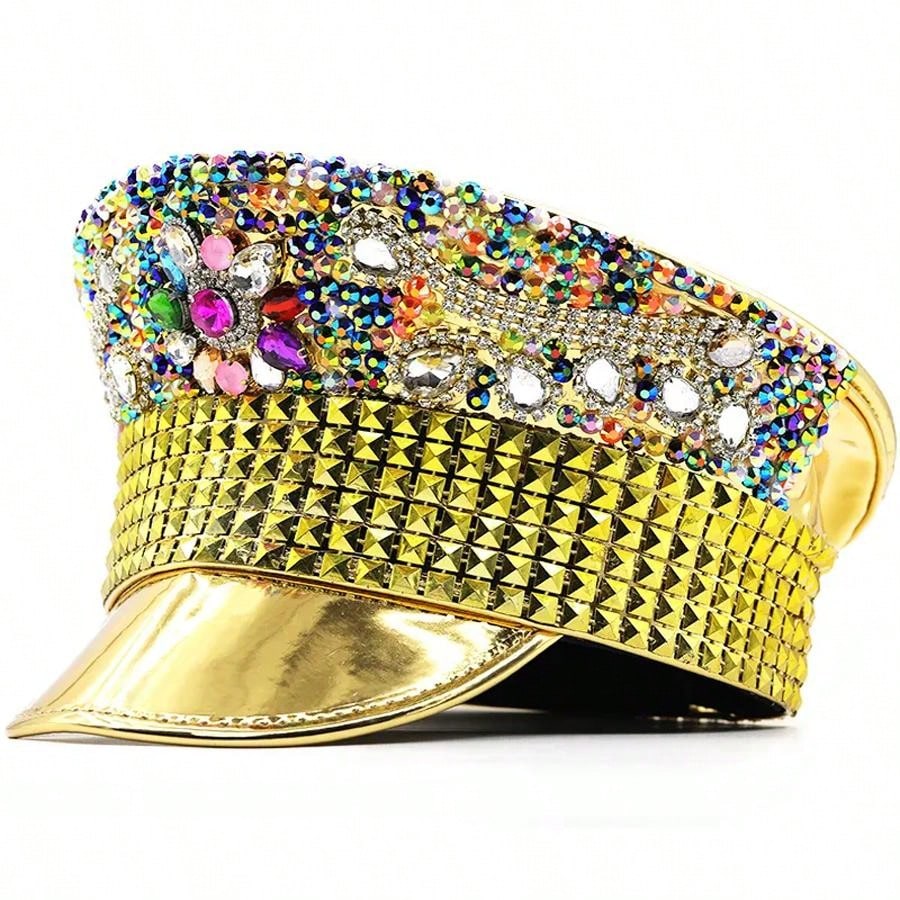 Luxury Women Sequin Burning golden Bride Hat Handmade Sailor Captain ...