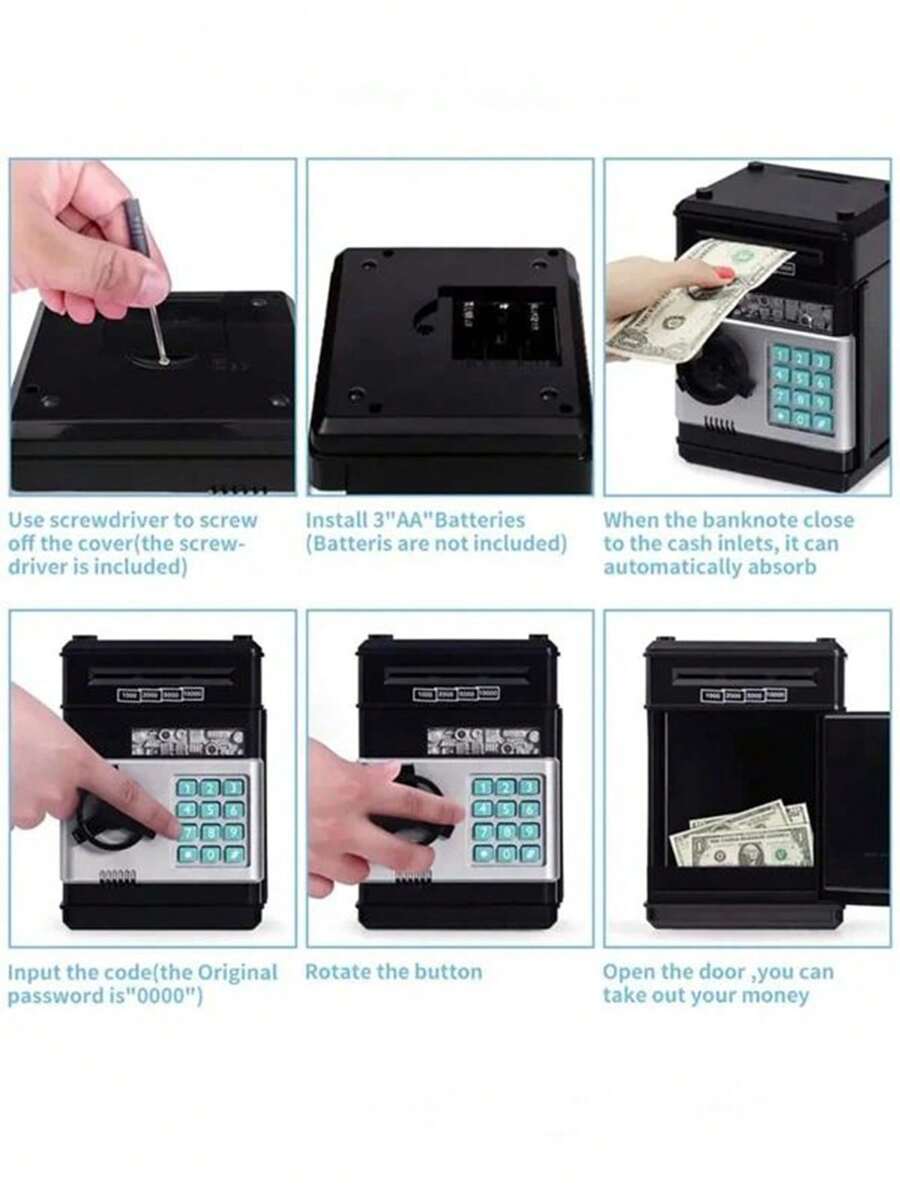 Black Electronic Coin Money Box Atm Saving Bank, Cash Coin Deposit ...