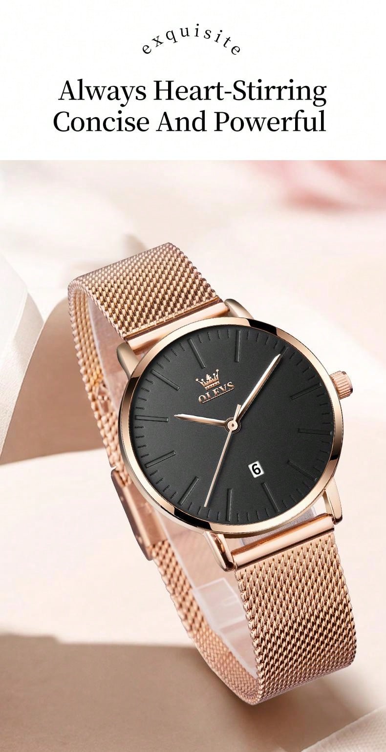 OLEVS Women Watch Simple Dial Ultra-Thin Stainless Steel Mesh Belt ...