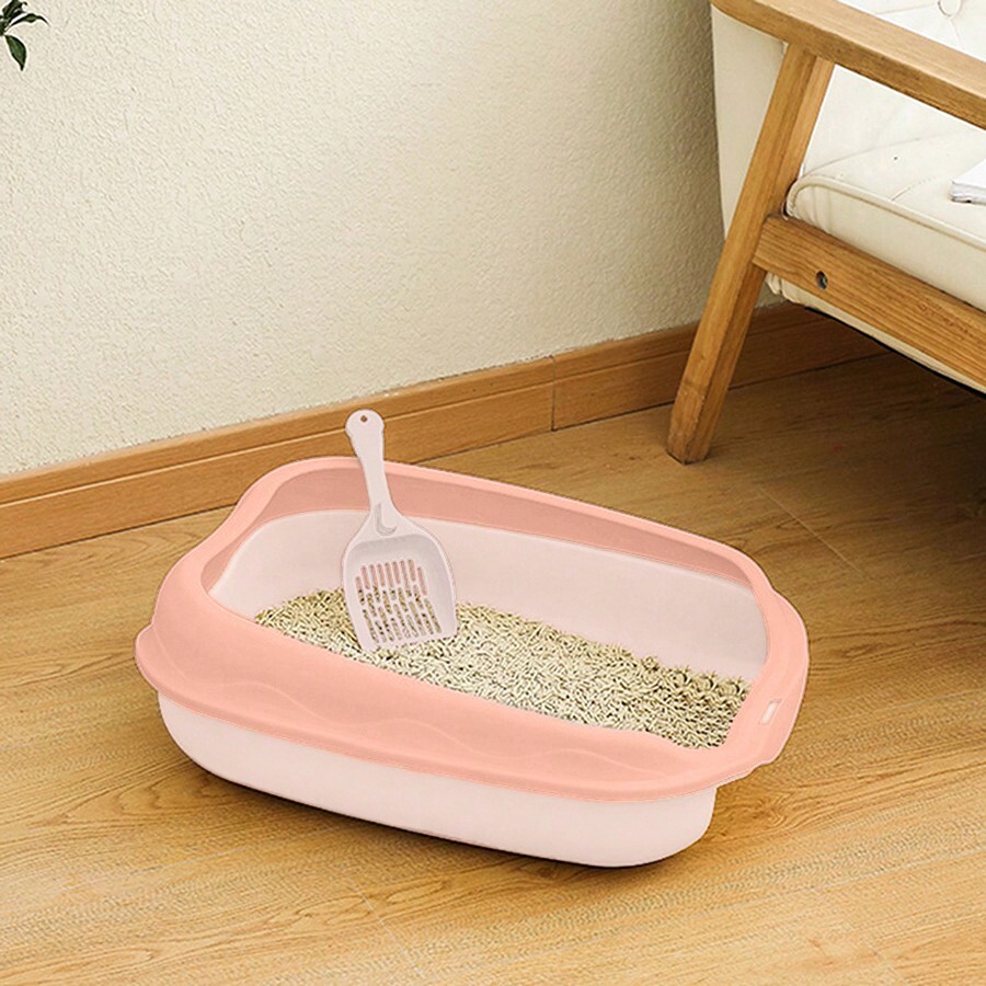 2pcs Plastic Half-Enclosed Square Cat Litter Box With Anti-Splash And A ...