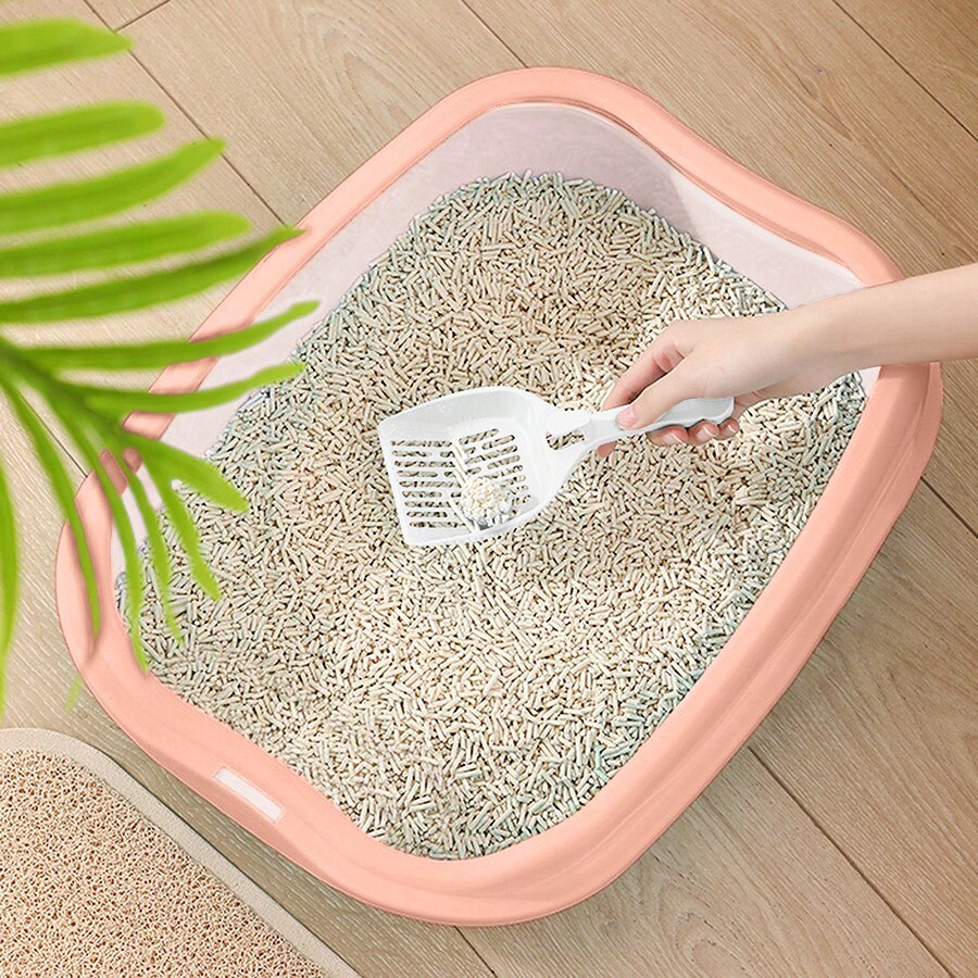 2pcs Plastic Half-Enclosed Square Cat Litter Box With Anti-Splash And A ...