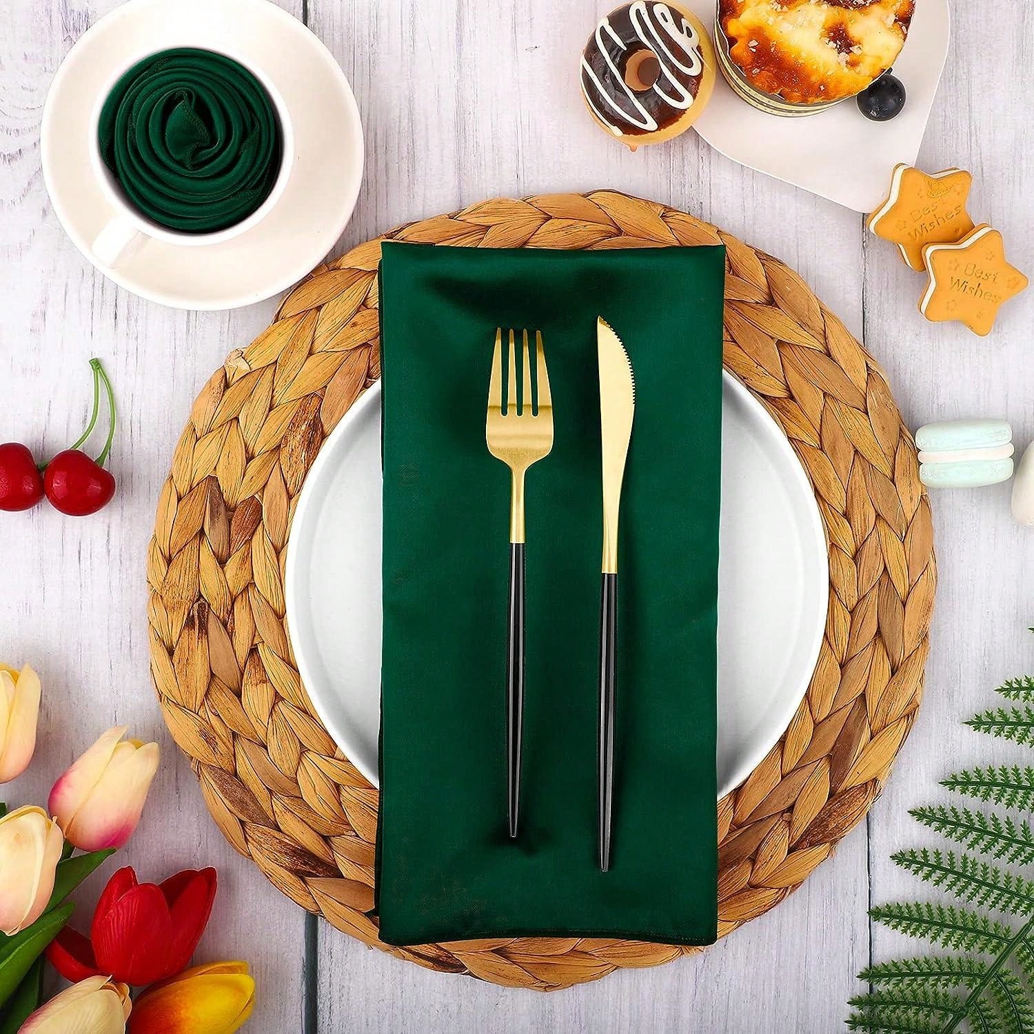 24pcs Green Polyester Fiber Cloth Napkins, Suitable For Parties ...