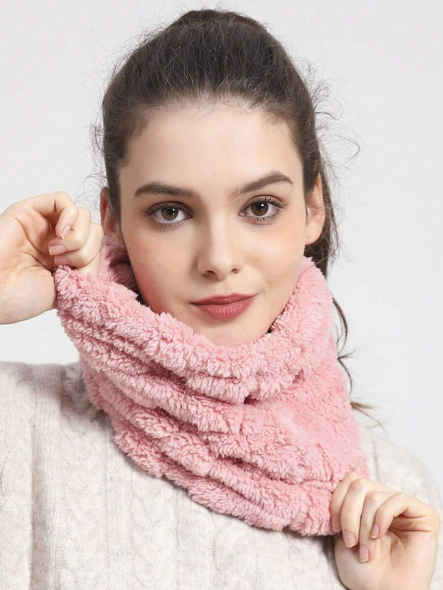 Plush False Collar Fleece Neck Warmer Hat Scarf Set, Cute & Warm Neck ...