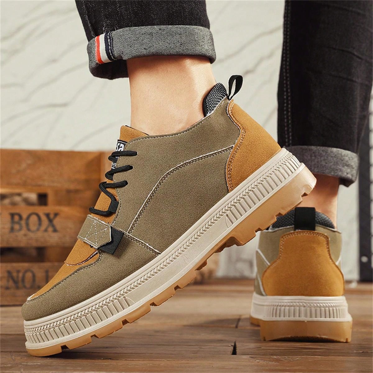 Men's Low-cut Mixed Colour Car Seam Thick-soled Work Shoes With Outdoor ...