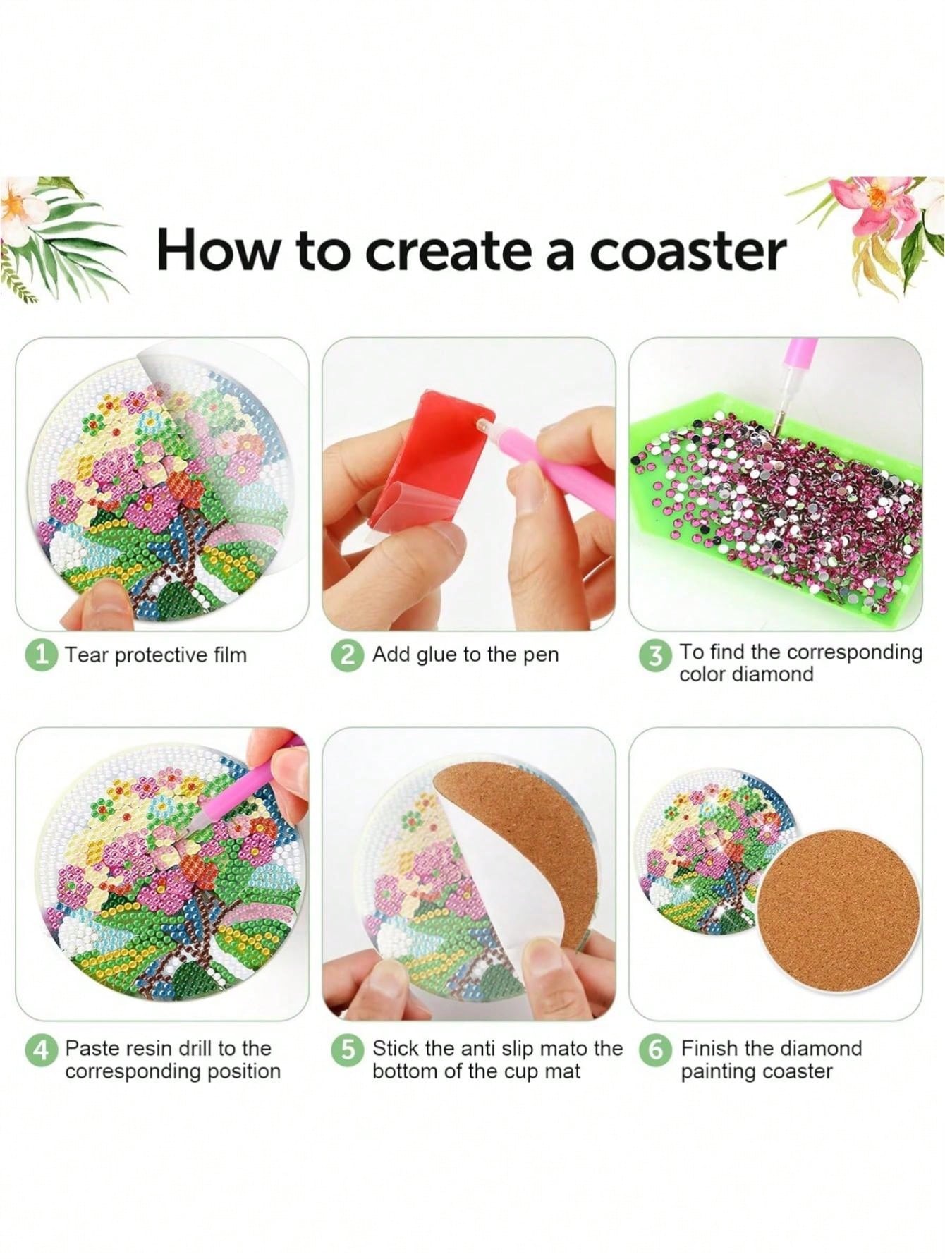 8pcs Diamond Painting Coaster Set, Diy Diamond Art Coaster Kit Suitable ...