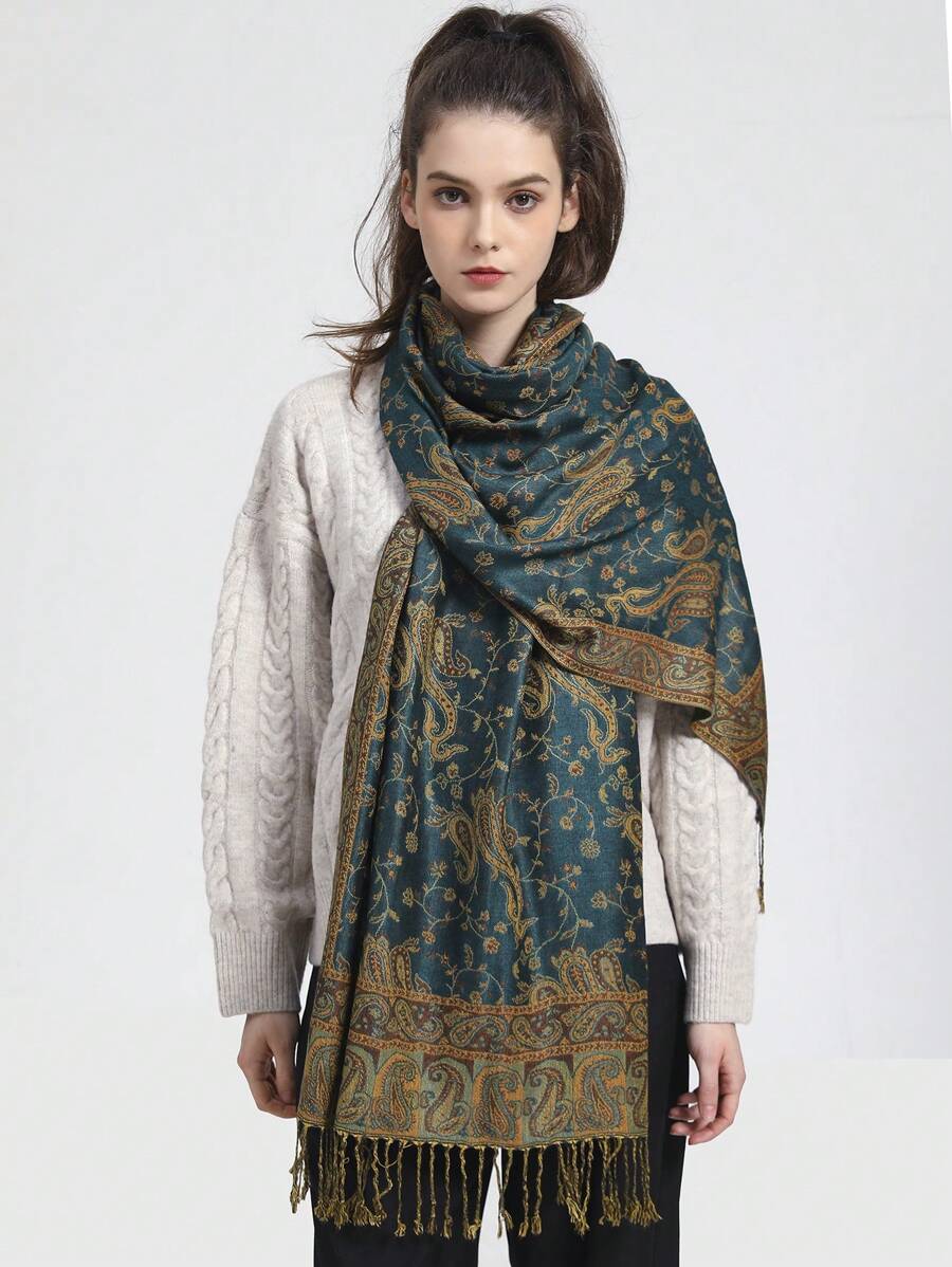 Boho Tassel Scarf, Paisley Woven Shawl, Pashmina Stone Pattern Shawl ...