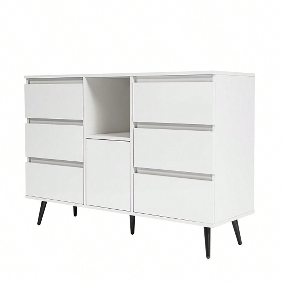 Living Room Sideboard Storage Cabinet White High Gloss with LED Light ...