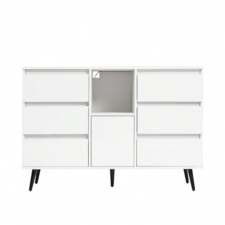 Living Room Sideboard Storage Cabinet White High Gloss with LED Light ...