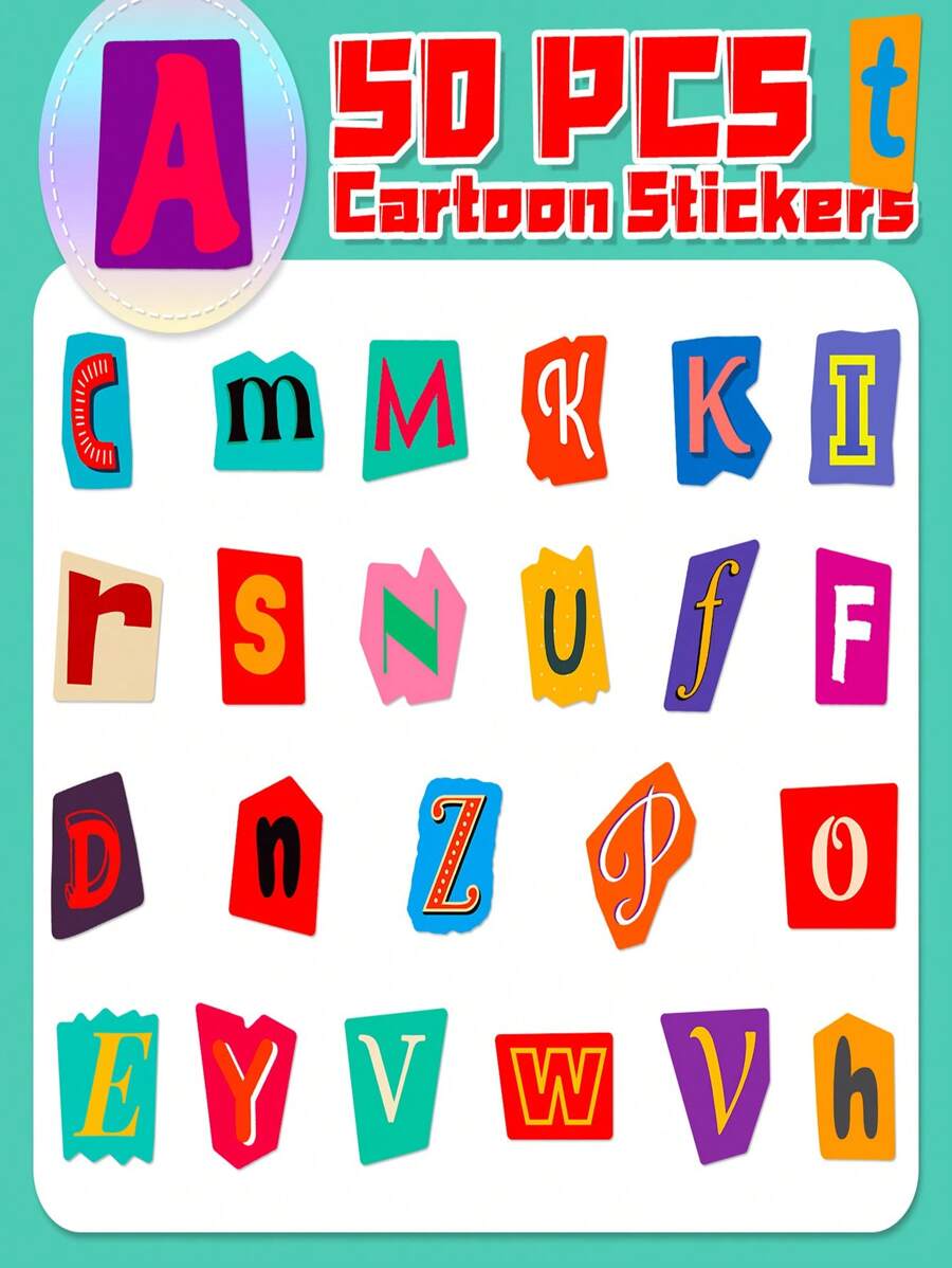50pcs/pack English Alphabet Graffiti Pp Stickers, New Cartoon Alphabet ...