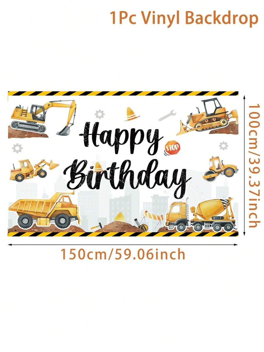 1Pc Happy Birthday Background Decor Construction Vehicle Party Birthday ...
