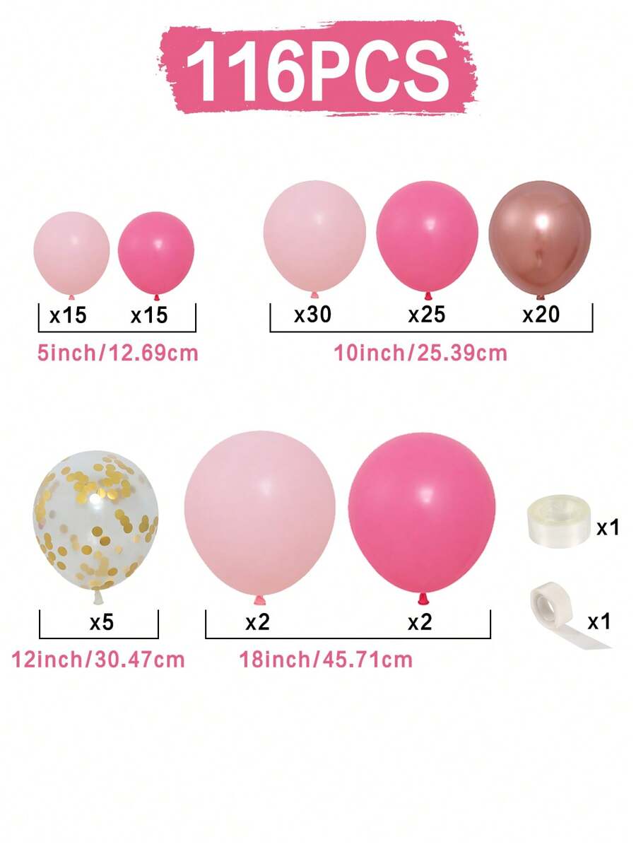 114pcs Party Pink Rose Gold Confetti Balloon Glue Chain & 2pcs Balloon ...