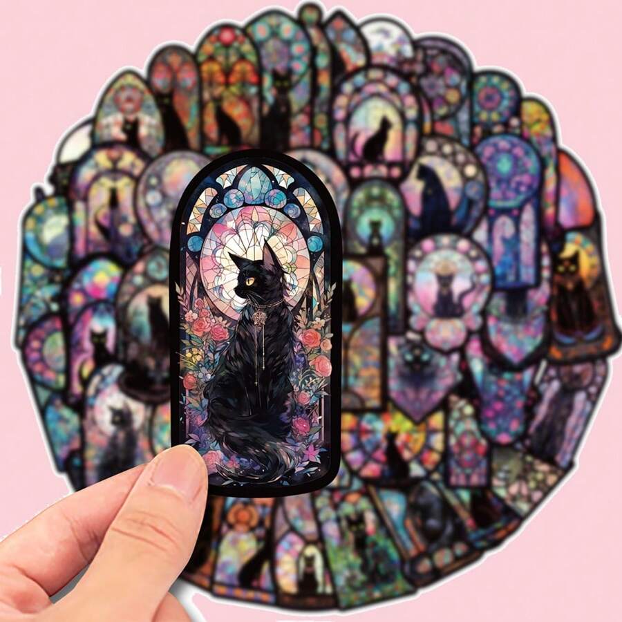 50pcs Gothic Cat Doodle Sticker For Decorating Mobile Phone, Laptop ...