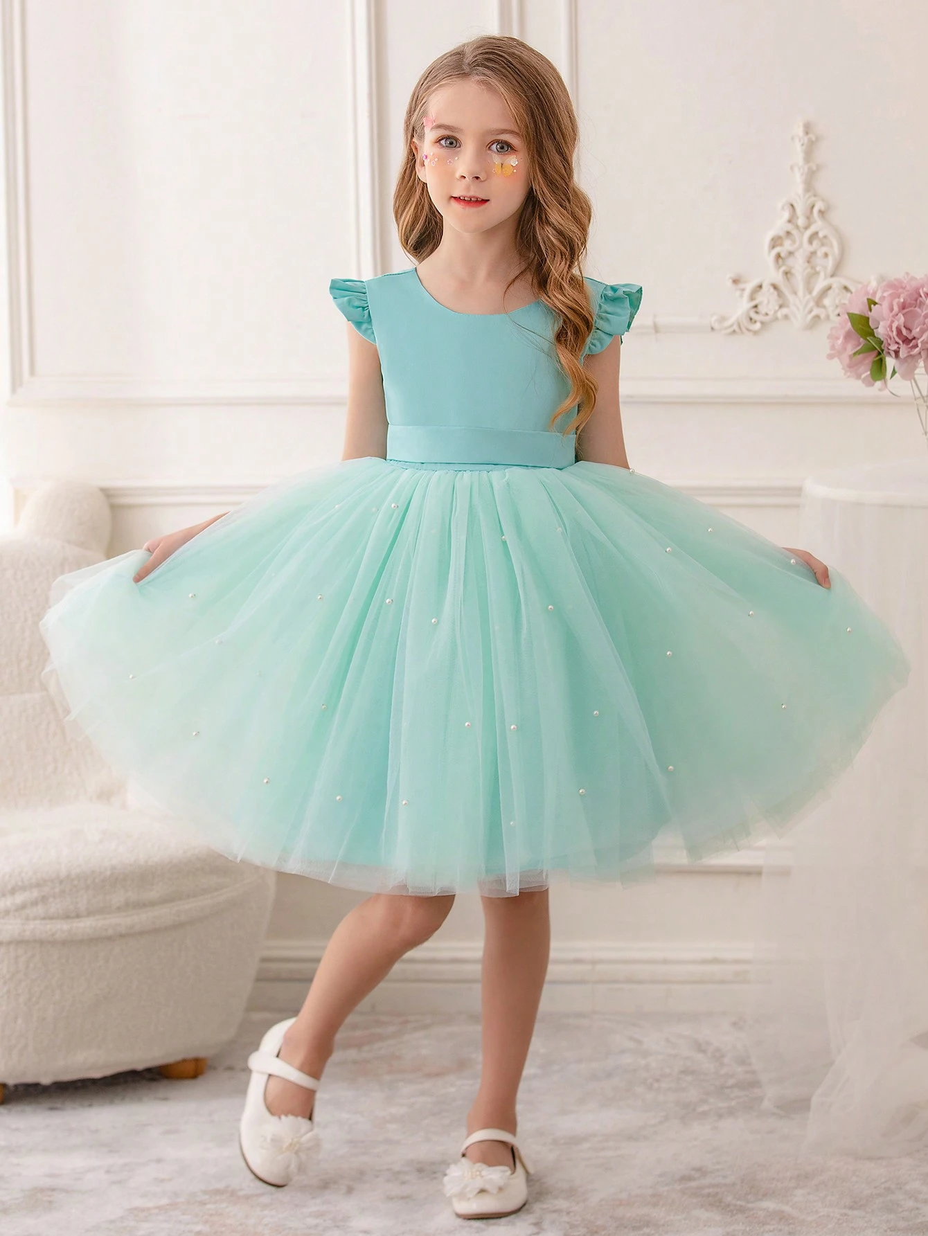 Vestido De Malla Con Estilo De Falda De Princesa Y Mangas Alas De Mariposa Para Niñas Jóvenes ...