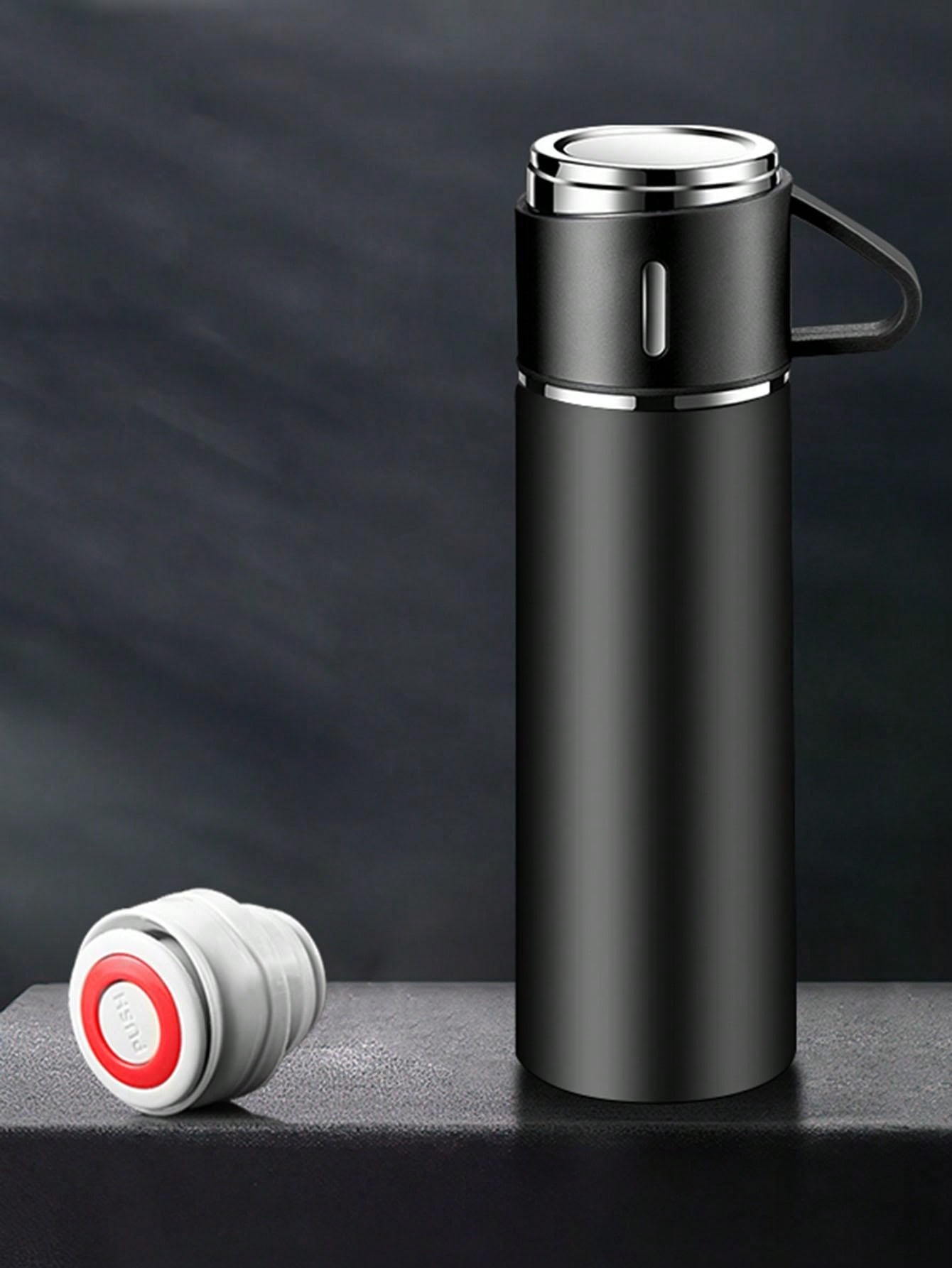 1 Stück Tragbarer Schwarzer Isolierter Becher Mit 3 Deckeln Geschenkset ...