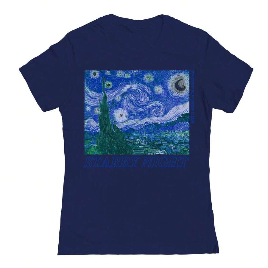 Nearly There Starry Night Graphic Ladies Cotton Short-Sleeve T-Shirt ...