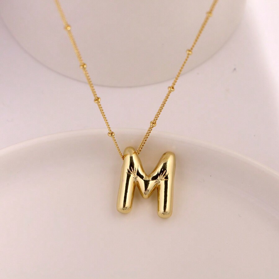 Gold Color A-Z Balloons Initial Letter Pendant Necklace Chunky ...
