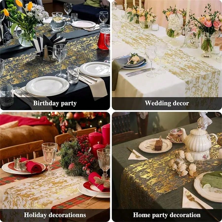 1pc Gold Foil Cloud Spot Table Runner With Shiny Metallic Gold Net ...
