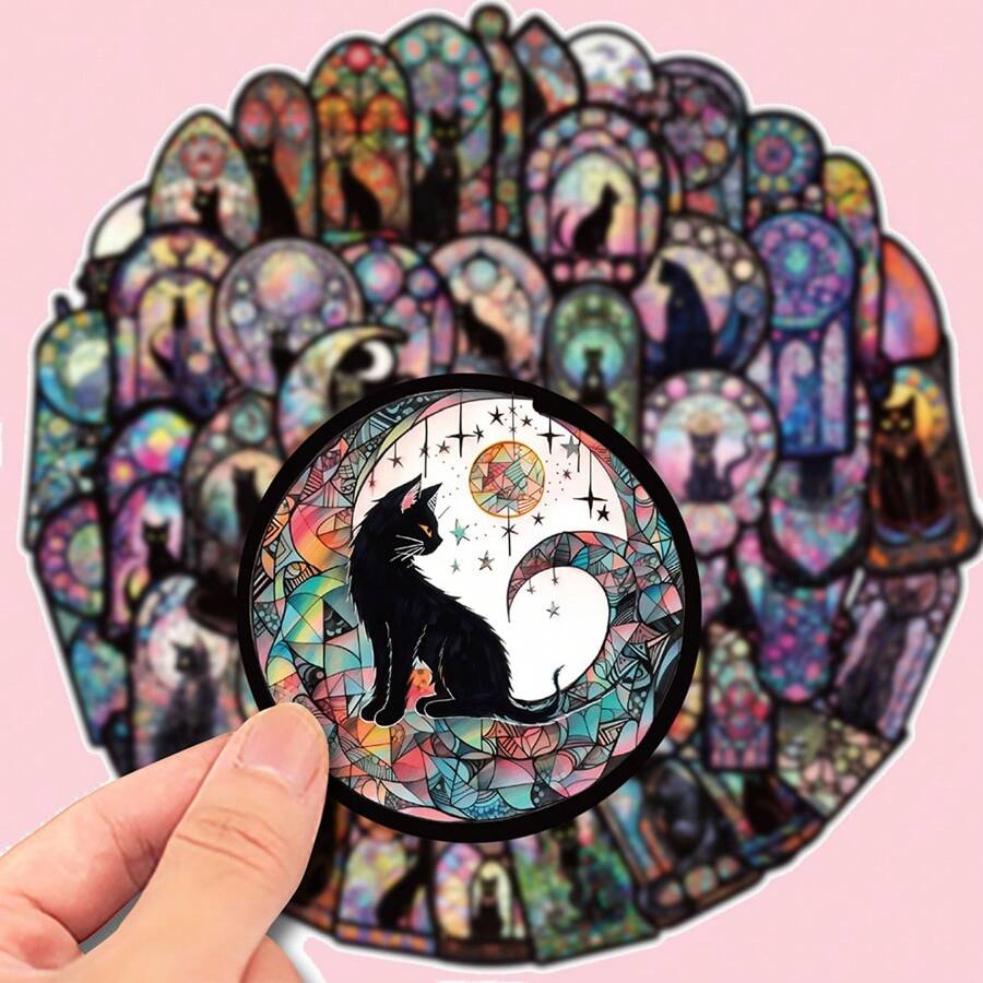 50pcs Gothic Cat Doodle Sticker For Decorating Mobile Phone, Laptop ...