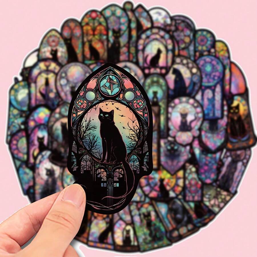 50pcs Gothic Cat Doodle Sticker For Decorating Mobile Phone, Laptop ...