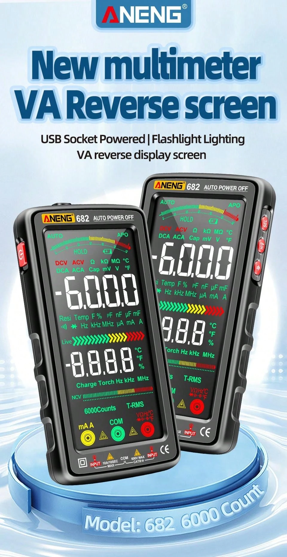 ANENG ANENG 682 Non-contact Rechargeable VA Reverse Display Multimeter ...