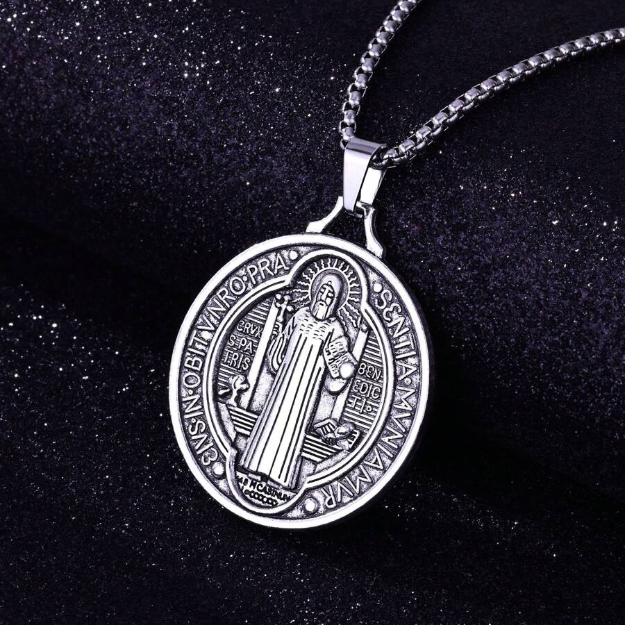 1pc Vintage Silver-Color Round Medallion Saint St Benedict, Saint Jude ...