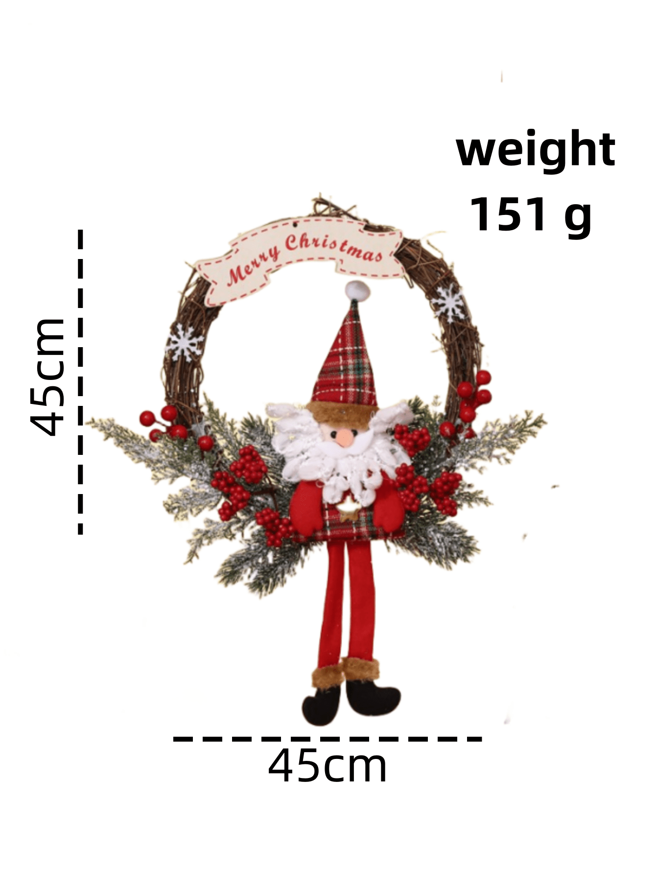 A 45cm Diameter Wreath With A Christmas Doll Santa Claus Sitting On The ...