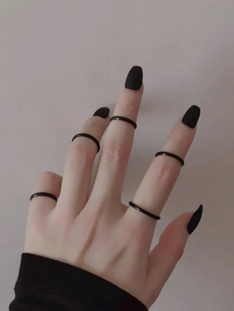 5 Black Minimalist Stainless Steel Ring Stacking Ring Set Dark Cool ...