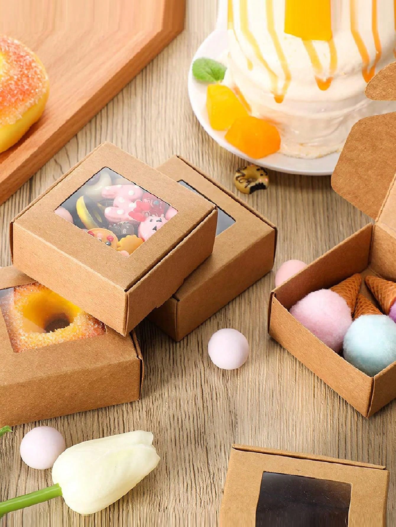 20 Packs 2.5x2.5x1.2 Square Brown Kraft Paper Boxes with Clear Window ...