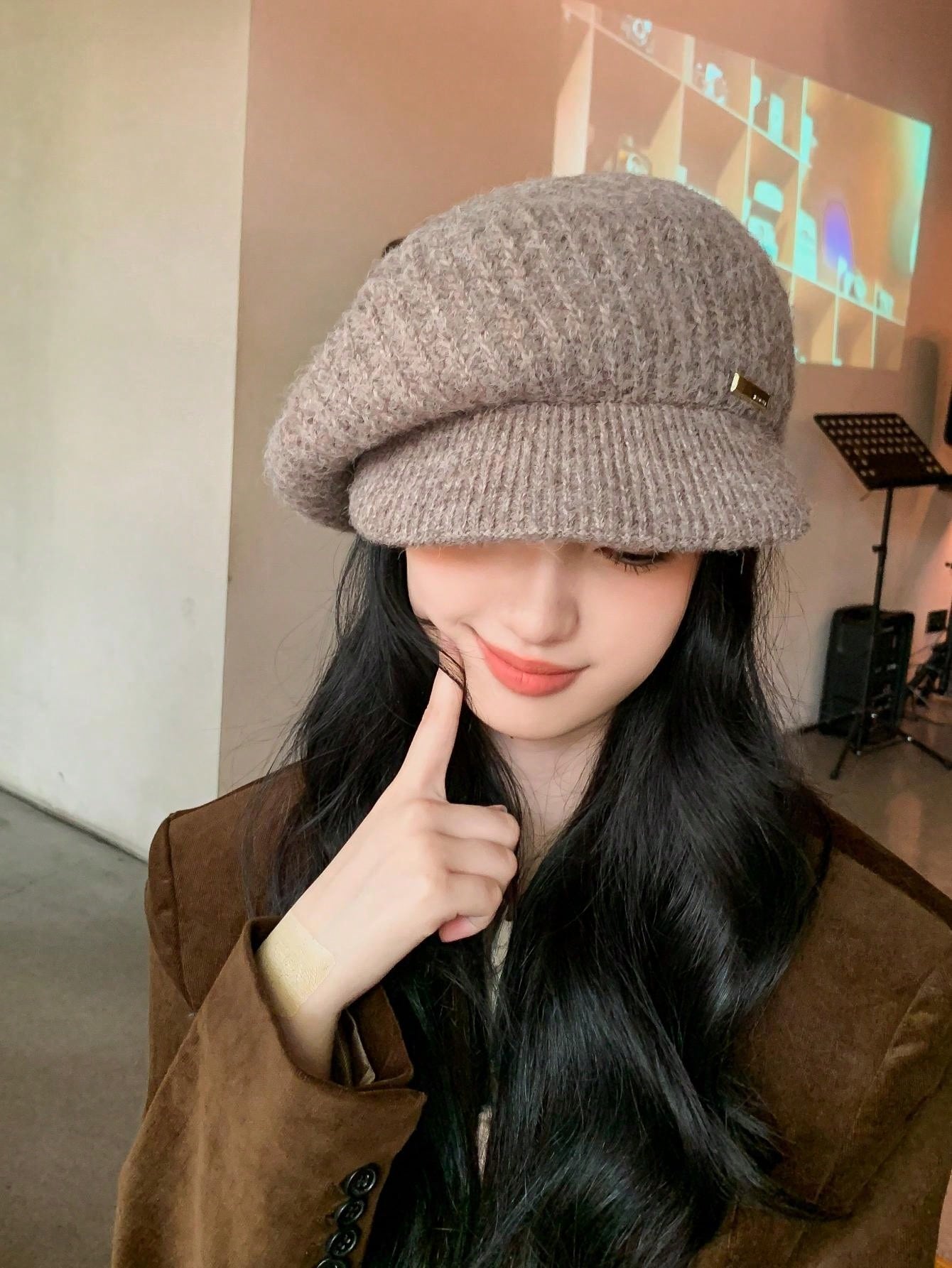 1pc Y2k Style Women's Knitted Beret Hat With Rabbit Hair Blend & Eight ...