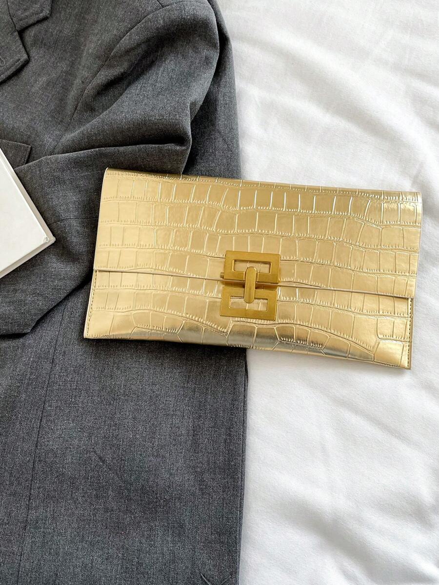 Solid Color Minimalist Luxury Flap Stone Pattern Stylish Clutch Handbag ...