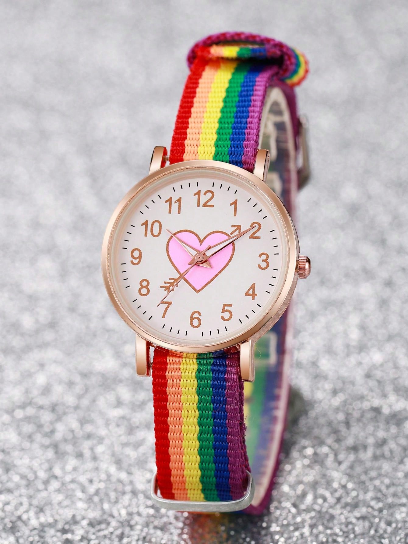 Women's LGBT Rainbow Nylon Strap Watch With Heart Shaped Digital Clock ...