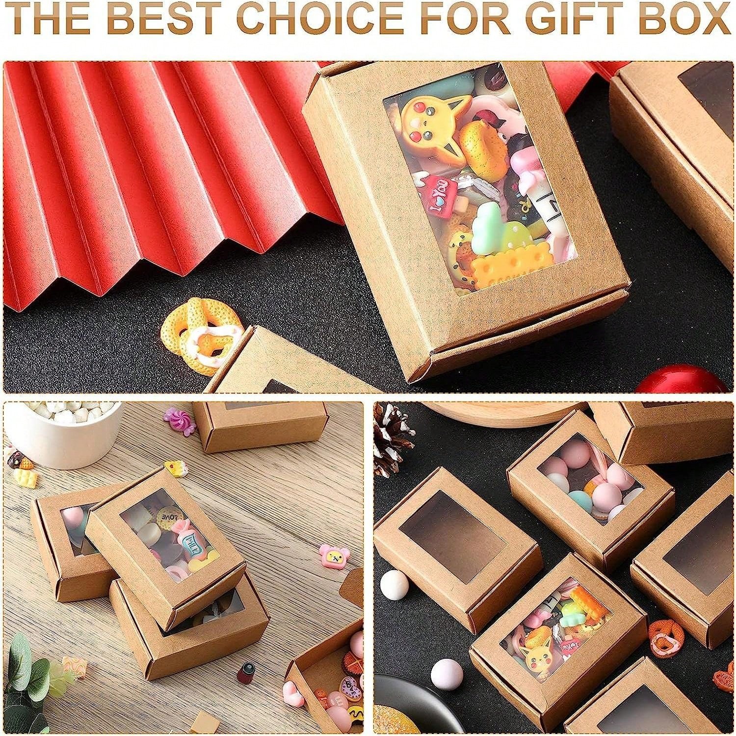 20 Packs 2.5x2.5x1.2 Square Brown Kraft Paper Boxes with Clear Window ...