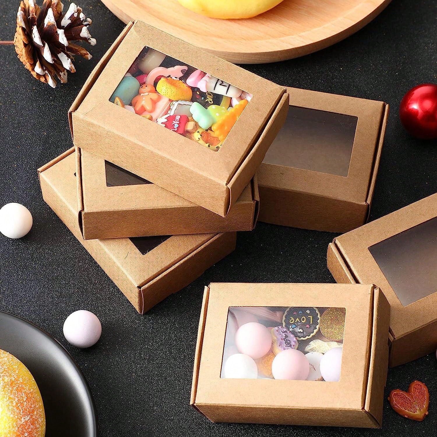 20 Packs 2.5x2.5x1.2 Square Brown Kraft Paper Boxes with Clear Window ...
